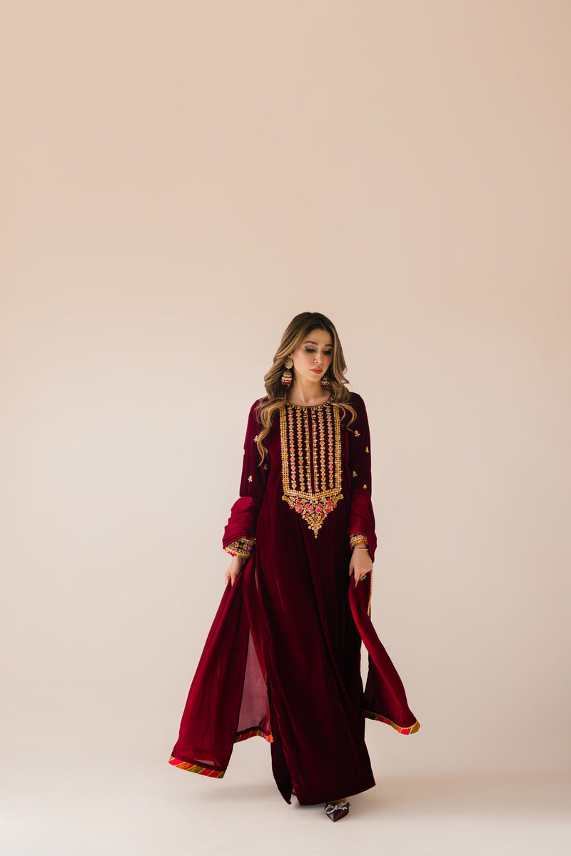 Maroon Maxi velvet Outfit – Sammy K - PK
